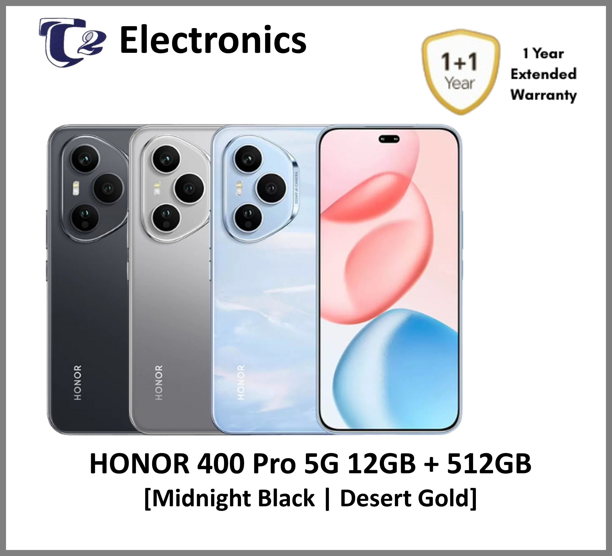 HONOR 400 Pro 5G 12GB + 512GB | 200MP AI Imaging Quality 6000mAh Snapd – T2 Electronics