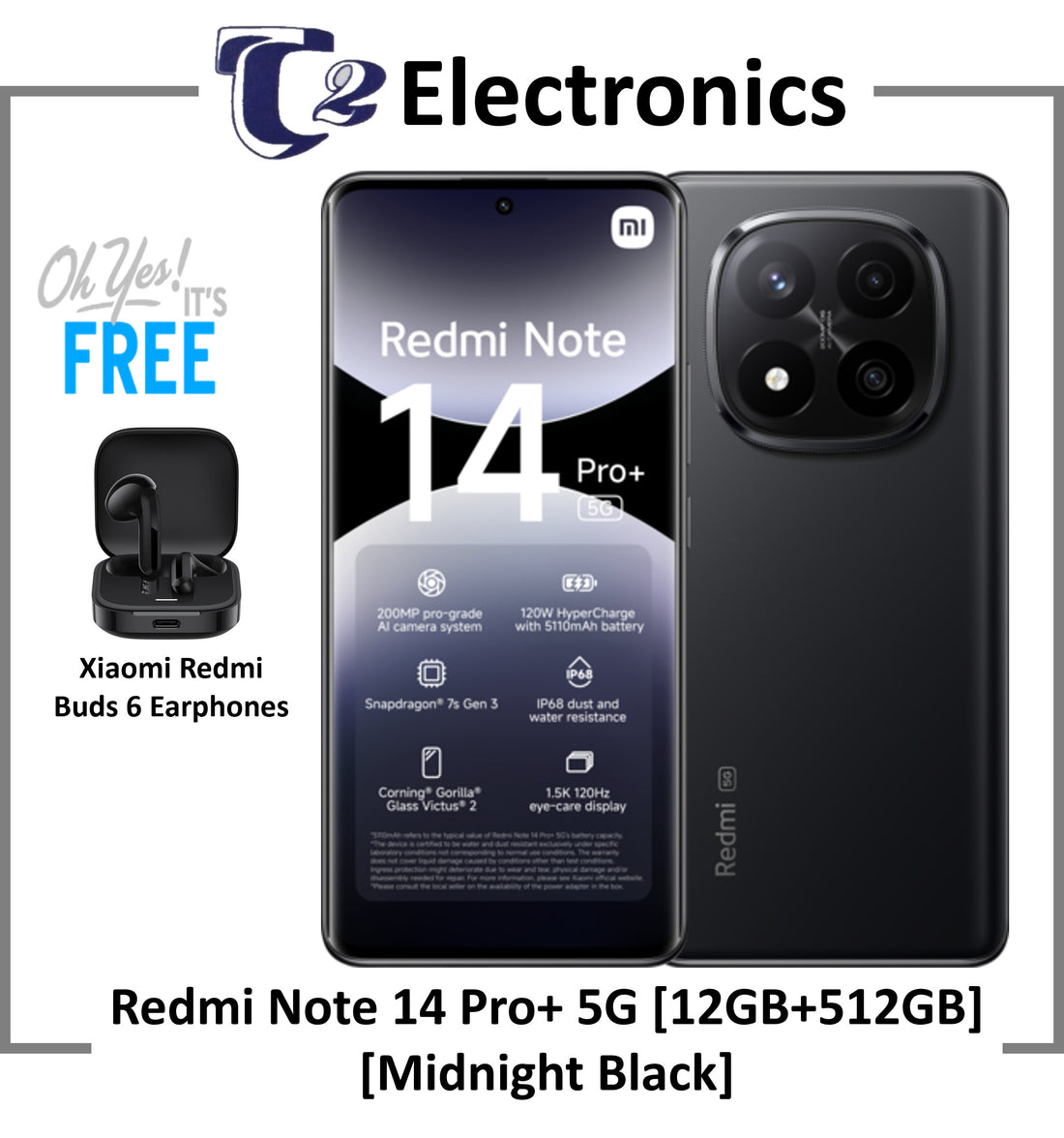 Xiaomi Redmi Note 14 Pro+ 5G Smartphone | 12GB+512GB | 200MP pro-grade – T2 Electronics